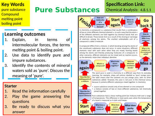 KS4 AQA GCSE Chemistry (Science) Pure Substances Lesson & Activities ...