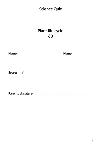 Quiz about plant life cycle - cambridge checkpoints | Teaching Resources
