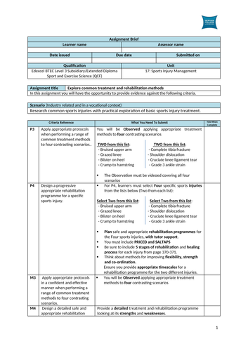 BTEC Sports Unit 17: Sports Injury Management Level 3 | Teaching Resources