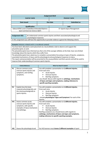 BTEC Sports Unit 17: Sports Injury Management Level 3 | Teaching Resources