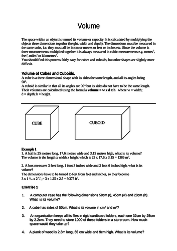 Cubes and Cuboids - Volume | Teaching Resources