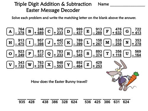 Triple Digit Addition With Regrouping Easter Math Activity: Message ...