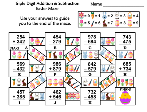 Triple Digit Addition With Regrouping Easter Math Maze | Teaching Resources