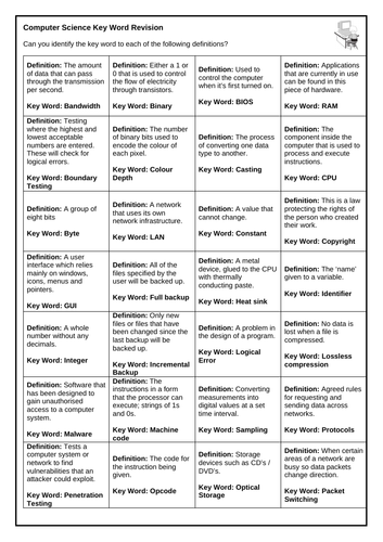 Computer Science - Revision Starter Activities | Teaching Resources