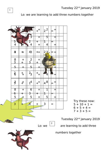 Adding three numbers year 1 | Teaching Resources