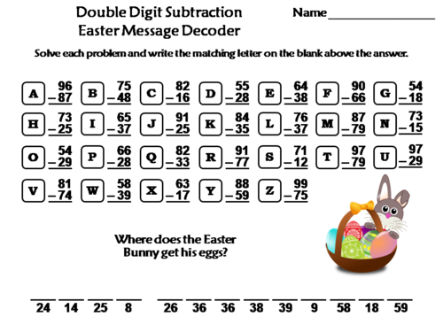 Double Digit Subtraction Easter Math Activity: Message Decoder ...
