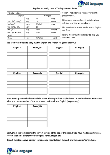 French Regular er Verbs | Teaching Resources