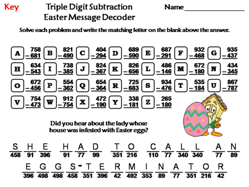Triple Digit Subtraction Easter Math Activity: Message Decoder ...