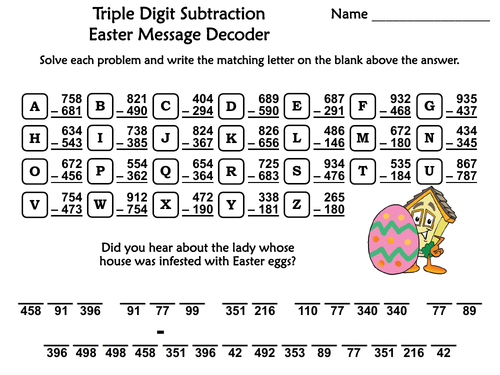 Triple Digit Subtraction Easter Math Activity: Message Decoder ...