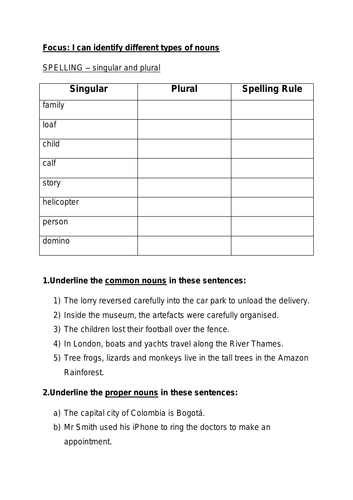 SATs style revision questions: Different types of Nouns | Teaching ...