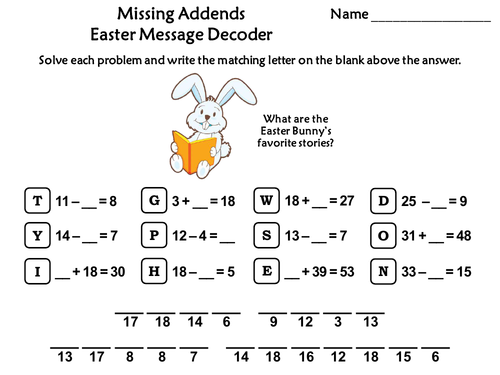 Missing Addends Easter Math Activity: Message Decoder | Teaching Resources