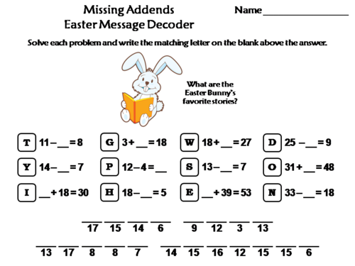 Missing Addends Easter Math Activity: Message Decoder | Teaching Resources