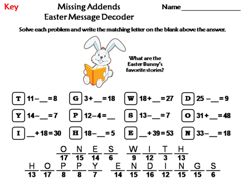 Missing Addends Easter Math Activity: Message Decoder | Teaching Resources