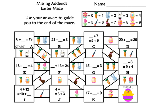 Missing Addends Easter Math Maze | Teaching Resources