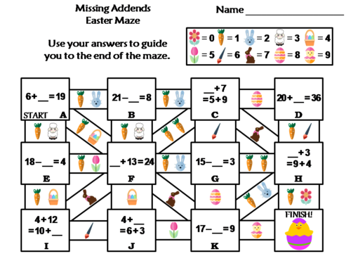 Missing Addends Easter Math Maze | Teaching Resources