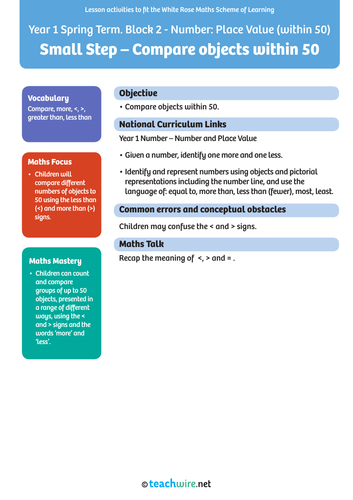 Compare Objects Within 50 activities: Y1 Spring Term, Block 2 – Number ... Compare Objects Within 50 activities: Y1 Spring Term, Block 2 – Number ...