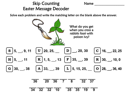 Skip Counting by 2, 3, 4, 5, 10 Easter Math Activity: Message Decoder ...