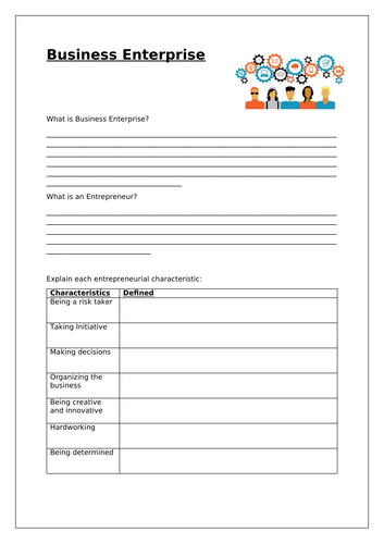GCSE Business Enterprise Knowledge worksheet/ revision material ...