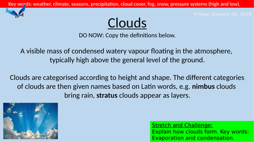Geography Lesson- Clouds- types and formation | Teaching Resources