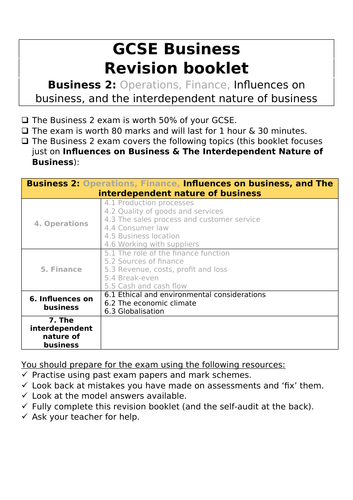 GCSE Business (9-1) OCR – Influences on Business & Interdependent ...
