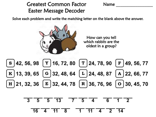 Greatest Common Factor Easter Math Activity: Message Decoder | Teaching ...