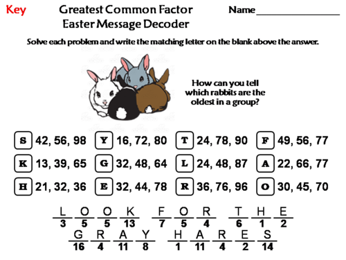 Greatest Common Factor Easter Math Activity: Message Decoder | Teaching ...
