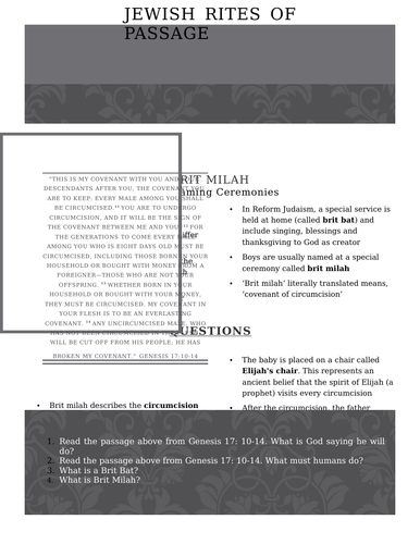 AQA Judaism. What is Brit Milah? | Teaching Resources