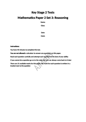 KS2 Maths SATs Reasoning Paper 2 (Set 3) | Teaching Resources KS2 Maths SATs Reasoning Paper 2 (Set 3) | Teaching Resources