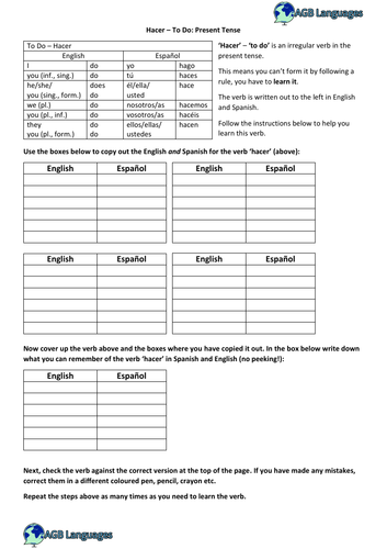 Hacer Worksheet | Teaching Resources