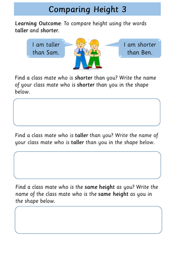 Length and Height - Year 1 - 28 Worksheets - White Rose Maths ...