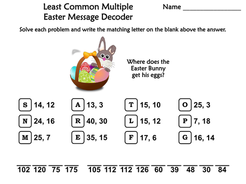 Least Common Multiple Easter Math Activity: Message Decoder | Teaching ...
