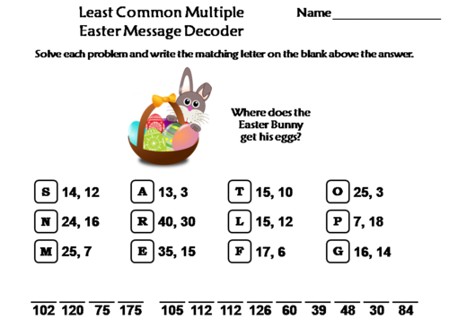 Least Common Multiple Easter Math Activity: Message Decoder | Teaching ...