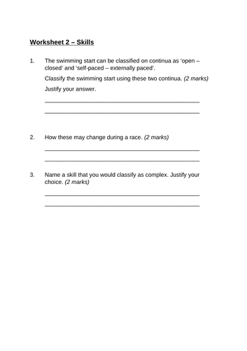 Aqa 9 1 Gcse Pe Sports Psychology Skill Classification Teaching Resources