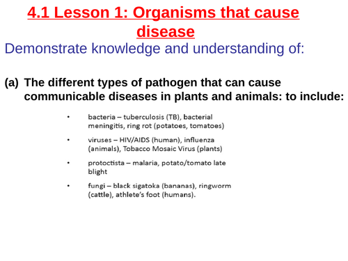 OCR A-level biology 4.1 communicable diseases unit/immune system ...
