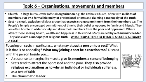 AQA A Level - Sociology - Types of Religious Organisation | Teaching ...