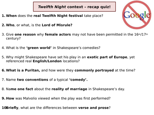 Twelfth Night Revision Lessons | Teaching Resources