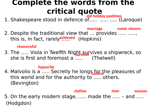 Twelfth Night Revision Lessons | Teaching Resources