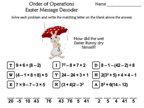 Order of Operations Easter Math Activity: Message Decoder | Teaching ...