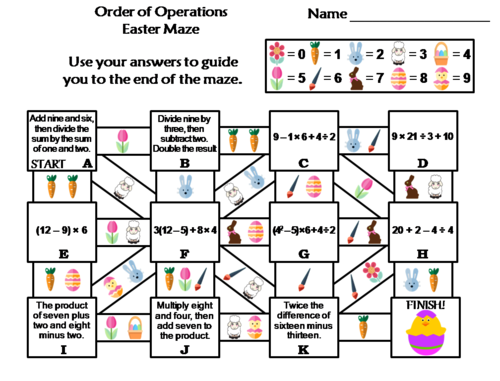Order of Operations Activity: Easter Math Maze | Teaching Resources