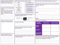 Exploring Science 7I Revision Worksheet- Energy | Teaching Resources