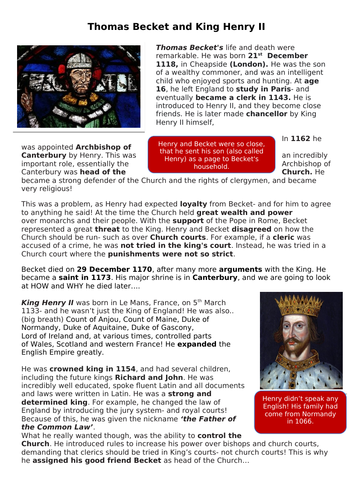 The murder of Thomas Becket | Teaching Resources