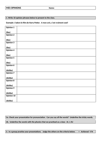 French Opinions lesson | Teaching Resources