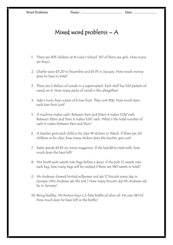KS2 - Maths Word Problems | Teaching Resources