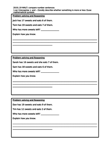 Year 1 Compare number sentences | Teaching Resources Year 1 Compare number sentences | Teaching Resources