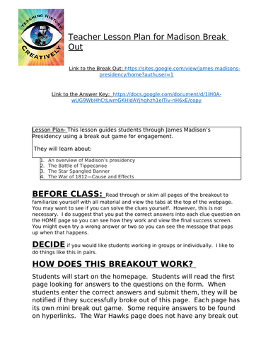 James Madison Break Out | Teaching Resources