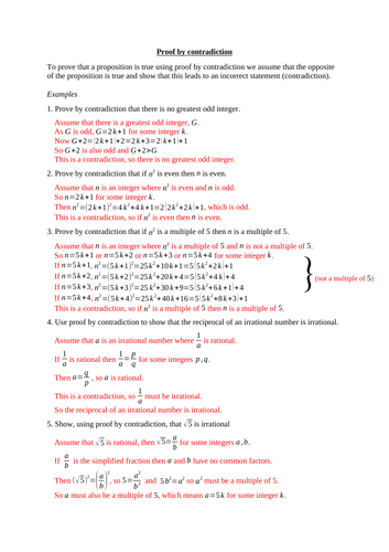 Proof by contradiction (new A level maths) | Teaching Resources