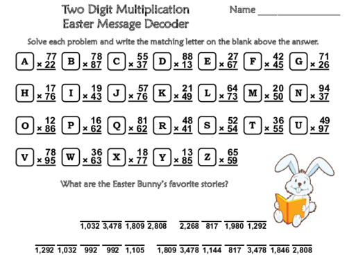 Two Digit Multiplication Easter Math Activity: Message Decoder ...