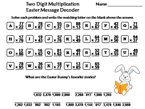 Two Digit Multiplication Easter Math Activity: Message Decoder ...