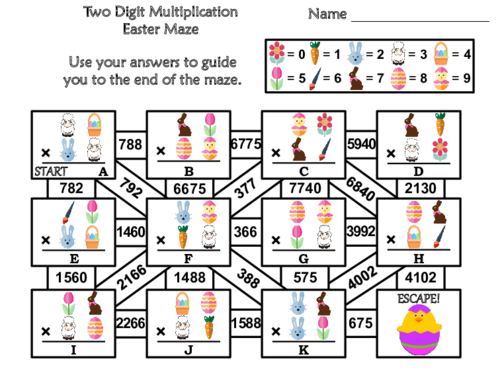 Two Digit Multiplication Activity: Easter Math Maze | Teaching Resources