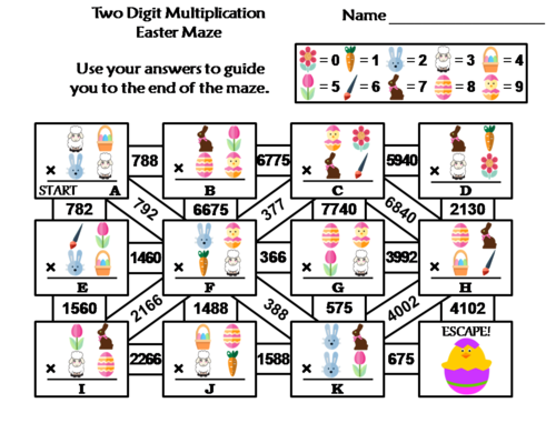 Two Digit Multiplication Activity: Easter Math Maze | Teaching Resources